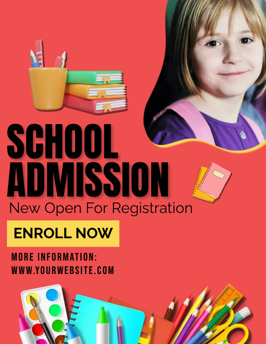 Plantilla de Red School Admission Pamflet (letter As) | PosterMyWall