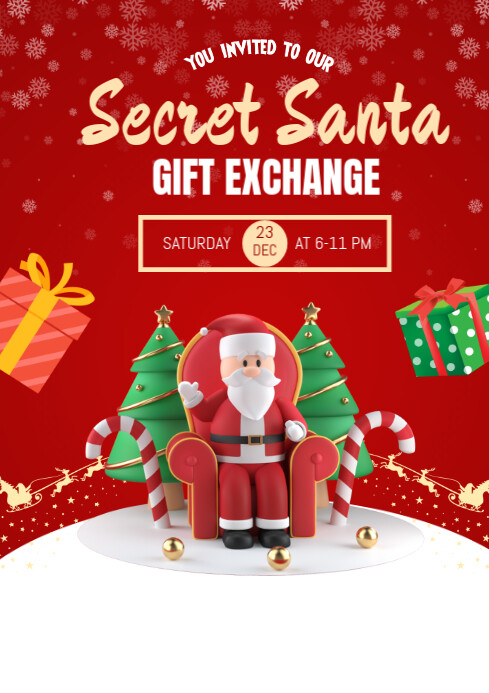 Red Secret Santa Gift Exchange A4 Template | PosterMyWall