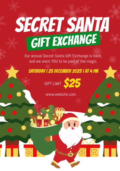 Plantilla de Red Secret Santa Gift Exchange A4 | PosterMyWall
