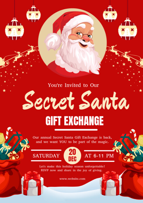 Red Secret Santa Gift Exchange A4 Template | PosterMyWall