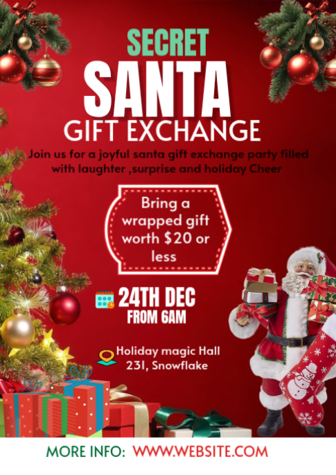 Red Secret Santa Gift Exchange A6 Template | PosterMyWall