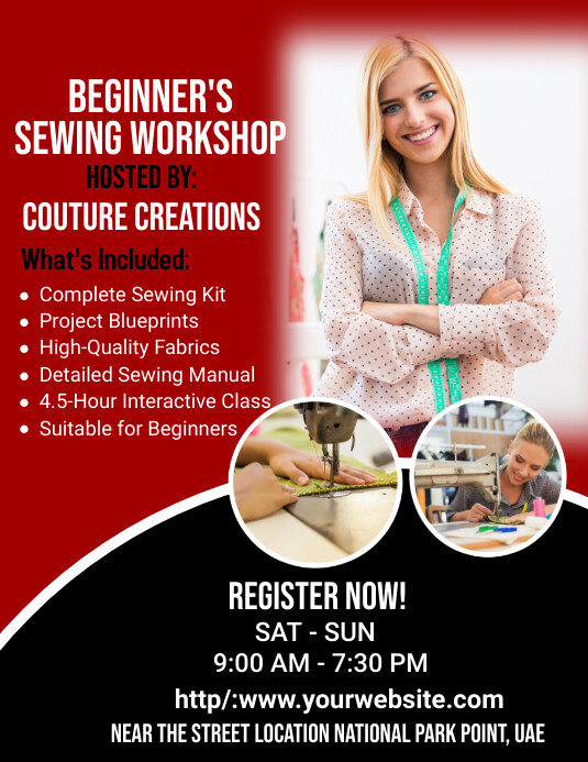 Red Sewing Class Flyer Flyer (us Letter) Template | PosterMyWall