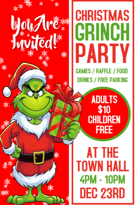 Red Snow Grinch Christmas Event Poster Template | PosterMyWall