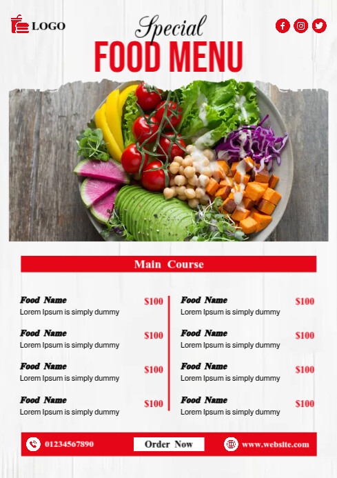Red Special Food Menu Template | PosterMyWall