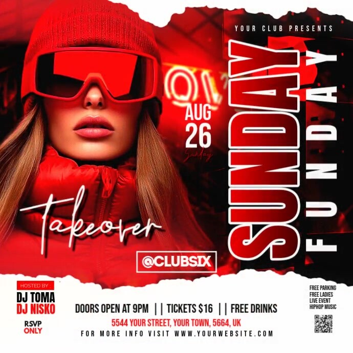 Red Sunday Funday Night Party Instagram Post Template | PosterMyWall