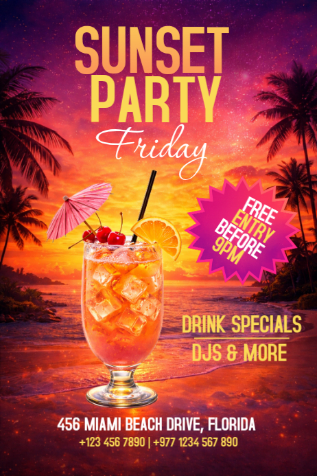 Red Sunset Party Poster Template | PosterMyWall