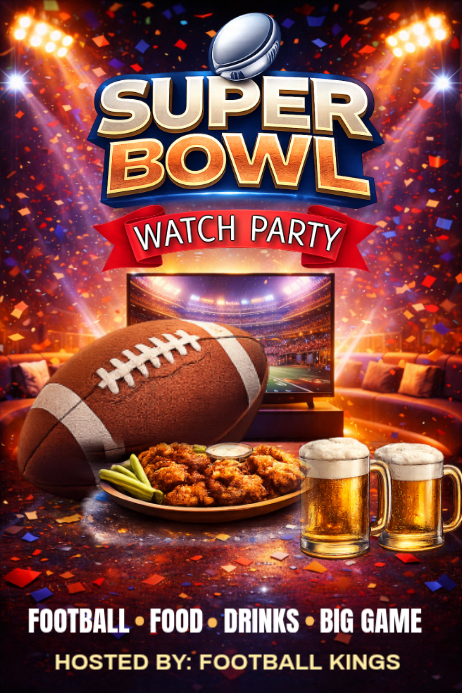 Red Super Bowl Watch Party Poster Template | PosterMyWall