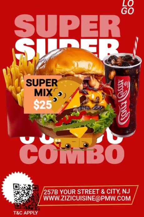 Red Super Burger Mix Poster Template | PosterMyWall