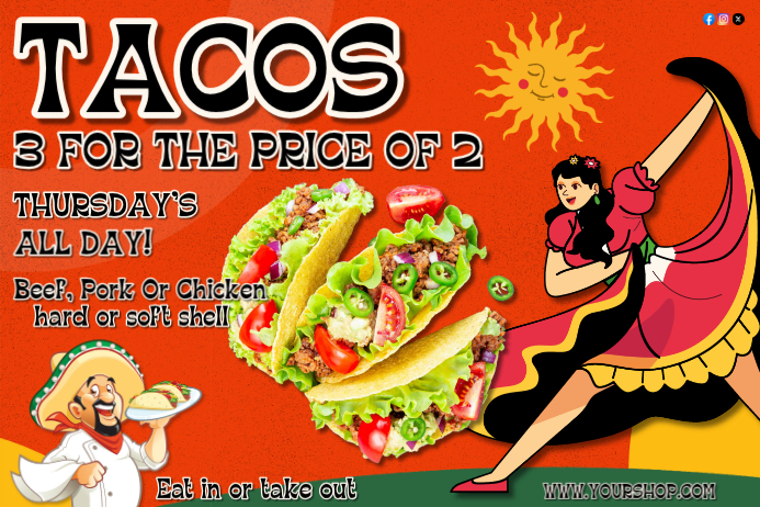 Red Taco Promotion Poster Template | PosterMyWall