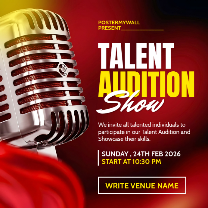 Red Talent Audition Instagram Post Template | PosterMyWall
