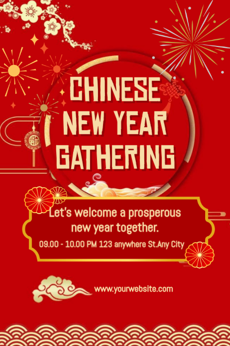 Red Tipografi Chinese New Year Gathering Poster Template | PosterMyWall