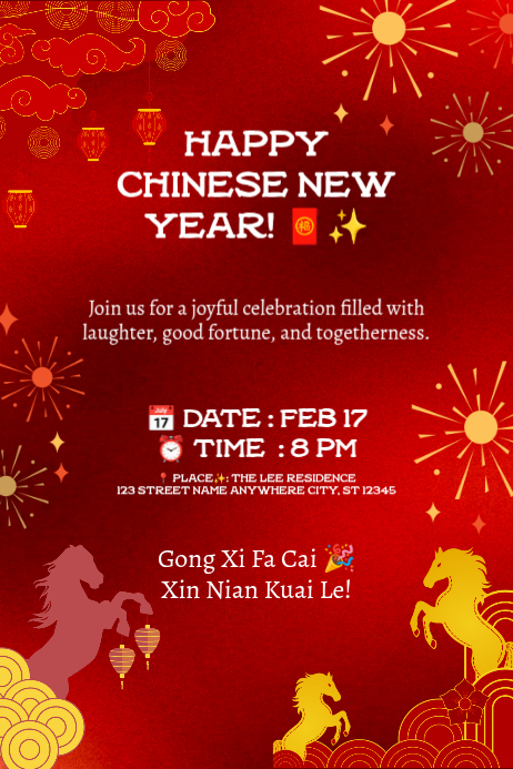 Red Tipografi Chinese New Year Poster Template | PosterMyWall