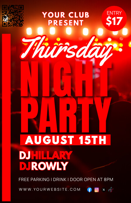 Red Tipografi Thursday Night Party Tabloid Templat | PosterMyWall