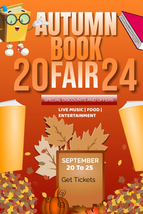 Red Typographic Autumn Book Fair Poster Template | PosterMyWall