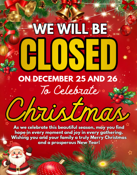 Red Typographic Business Christmas Closure Notice Flyer Poster ...