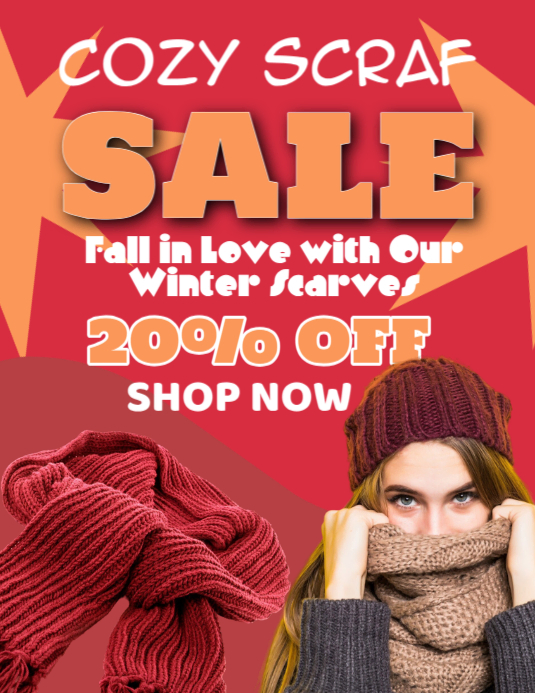 Red Typographic Cozy Scraf Sale Flyer (us Letter) Template | PosterMyWall