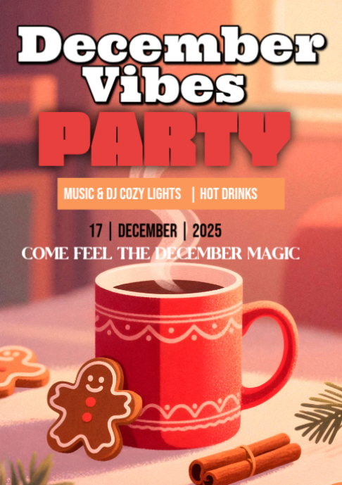 Plantilla de Red Typographic December Vibes Party A2 | PosterMyWall