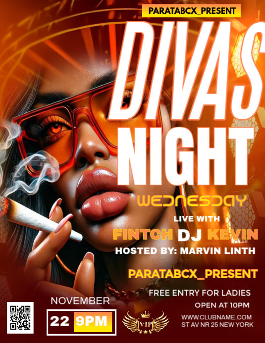 Copy of Red Typographic Diva Night Party Flyer (us Letter) | PosterMyWall