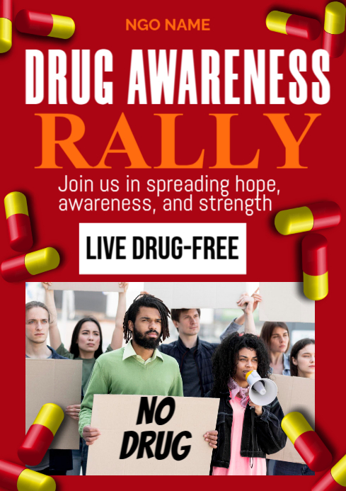 Red Typographic Drug Awareness Rally A1 Template | PosterMyWall
