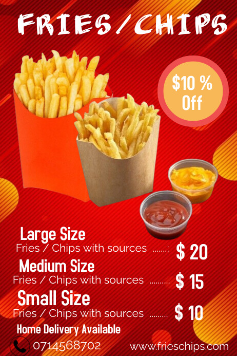 Red Typographic Fries Chips Flyer Poster Template | PosterMyWall