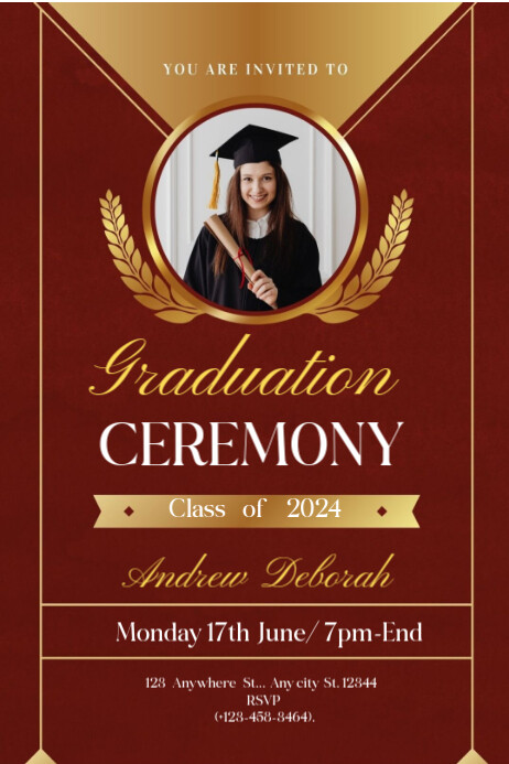 Red Typographic Graduation Invitation Poster Template | PosterMyWall