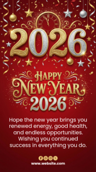 Red Joyful Happy New Year 2026 Instagram Story Template | PosterMyWall