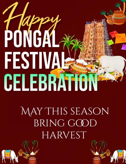 Red Typographic Happy Pongal Festival Celebration Flyer (us Letter ...