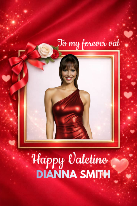 Red Typographic Happy Valentine With Picture Poster Template | PosterMyWall