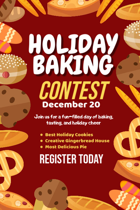 Red Typographic Holiday Baking Contest Poster Template | PosterMyWall