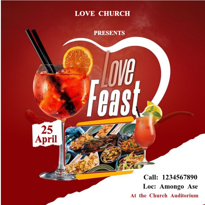 Red Typographic Illustrative Love Feast Church Flyer With Red ...