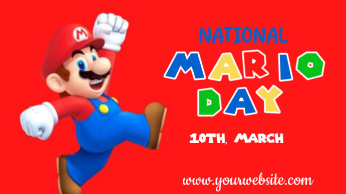 Red Typographic National Mario Day Youtube Thumbnail Template ...