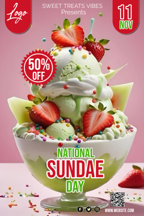 Red Typographic National Sundae Day Poster Template | PosterMyWall
