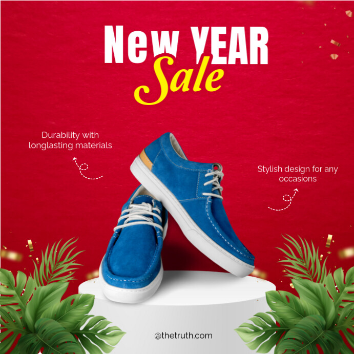 Red Typographic Shoe New Year Sale With Red Elegant Background ...