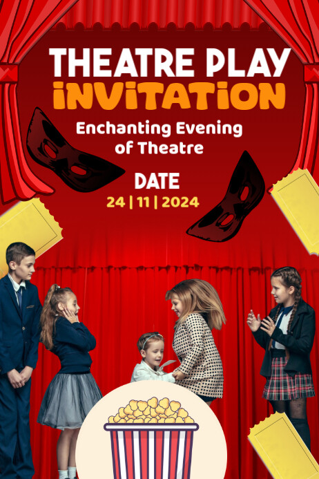 Red Typographic Theatre Play Invitation Poster Template | PosterMyWall