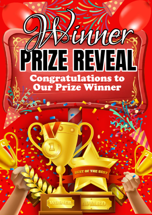 Red Typographic Winner Prize Reveal A4 Template | PosterMyWall