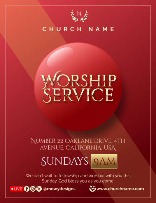Red Typographic Worship Service Church Flyer (us Letter) Template ...