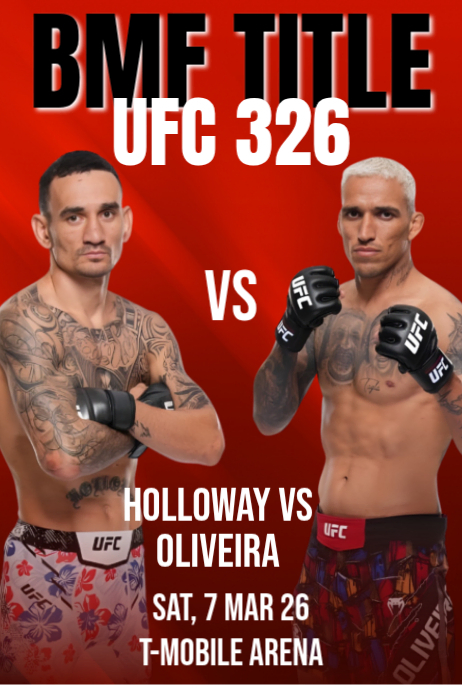 Red Ufc 326 : Max Holloway Vs Charles Oliveira Poster Template ...