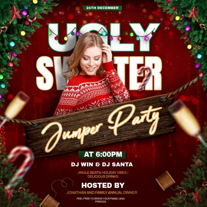 Red Ugly Sweater Instagram Post Template | PosterMyWall