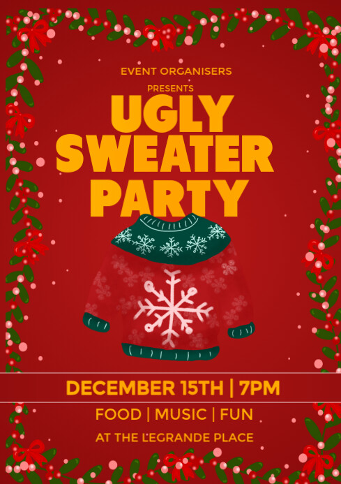 Copy of Red Ugly Sweater Party Flyer A3 | PosterMyWall