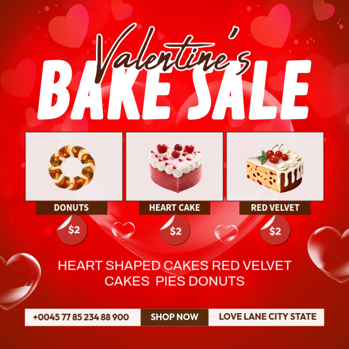 Red Valentine's Bake Sale Flyer Square (1:1) Template | PosterMyWall