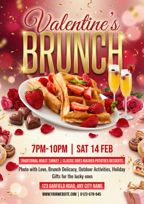 Red Valentine's Brunch A4 Template | PosterMyWall