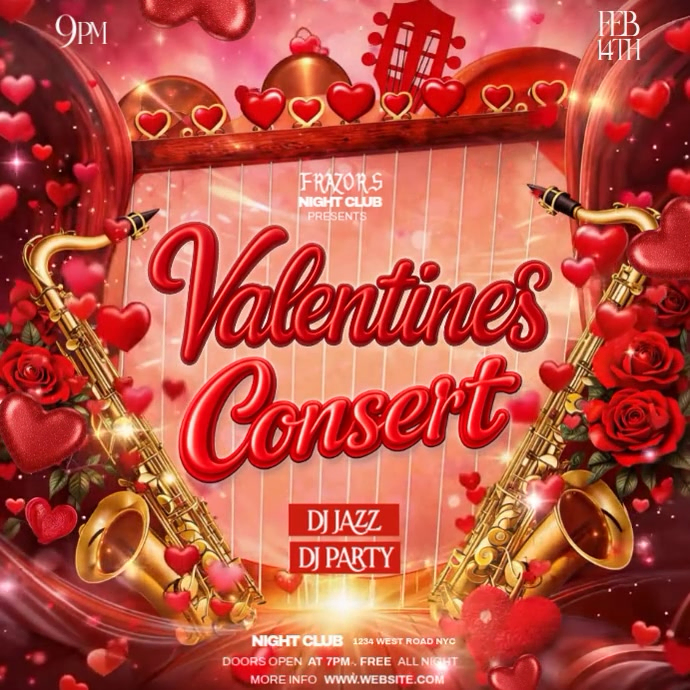 Red Valentine's Concert Square Video Template | PosterMyWall