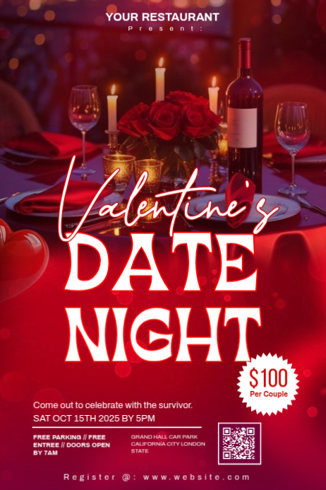Red Valentine's Date Night Poster Template | PosterMyWall
