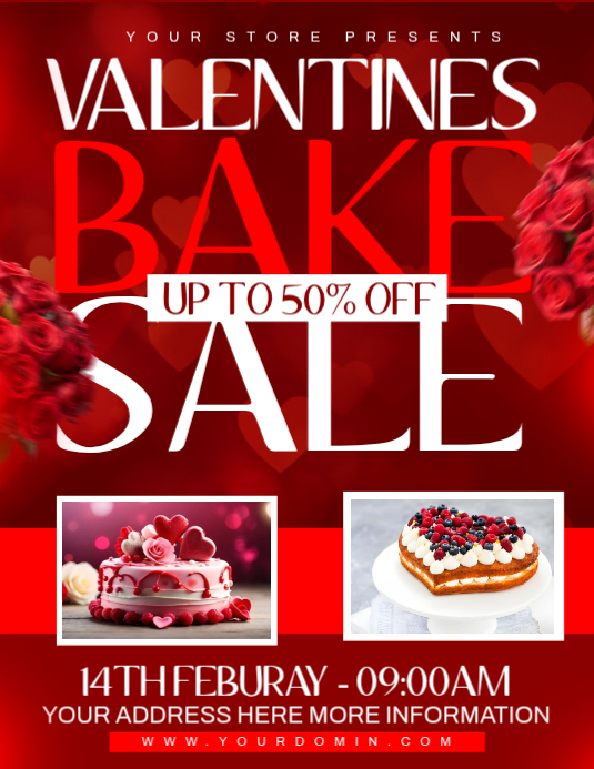 Red Valentine's Day Bake Sale Flyer Template | PosterMyWall
