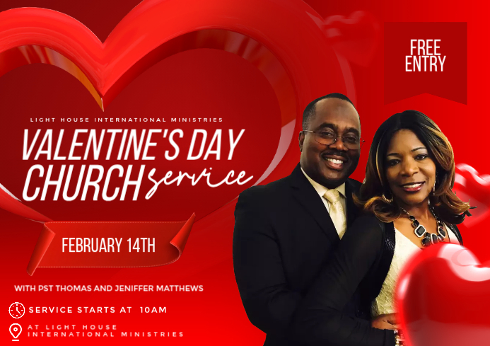 Red Valentine's Day Church Service Flyer A3 Template | PosterMyWall