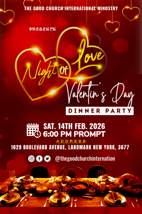 Red Valentine's Day Dinner Party Poster Template | PosterMyWall
