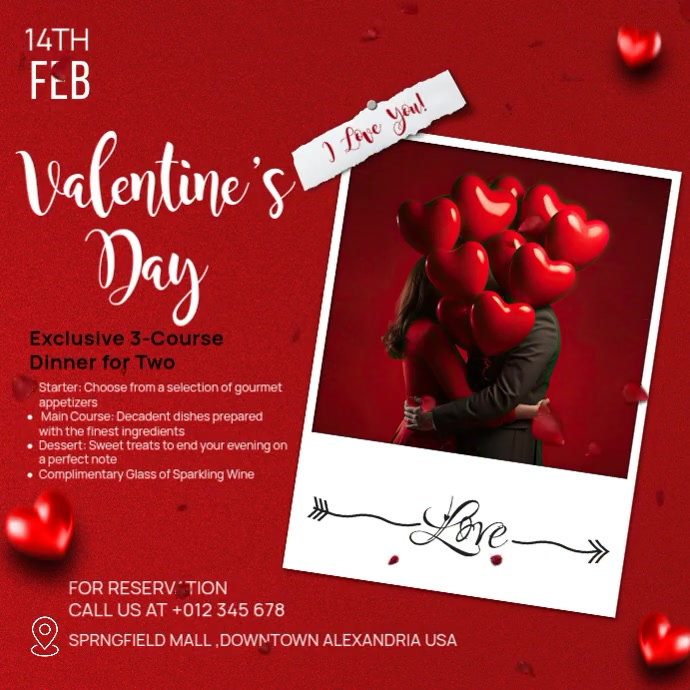 Red Valentine's Day Dinner Square Video Template | PosterMyWall
