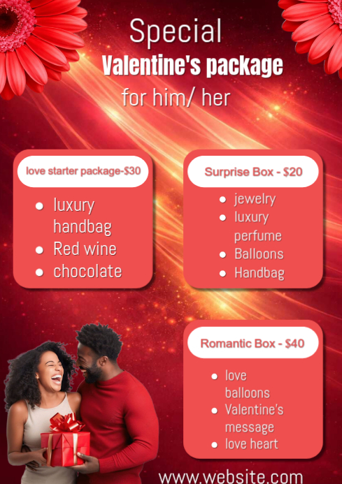 Red Valentine's Day Gift Packages A4 Template | PosterMyWall
