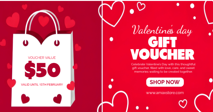 Red Valentine's Day Gift Voucher Facebook Shared Image Template ...