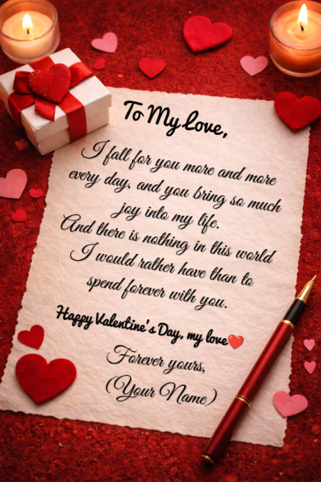 Red Valentine's Day Love Letter Poster Template | PosterMyWall
